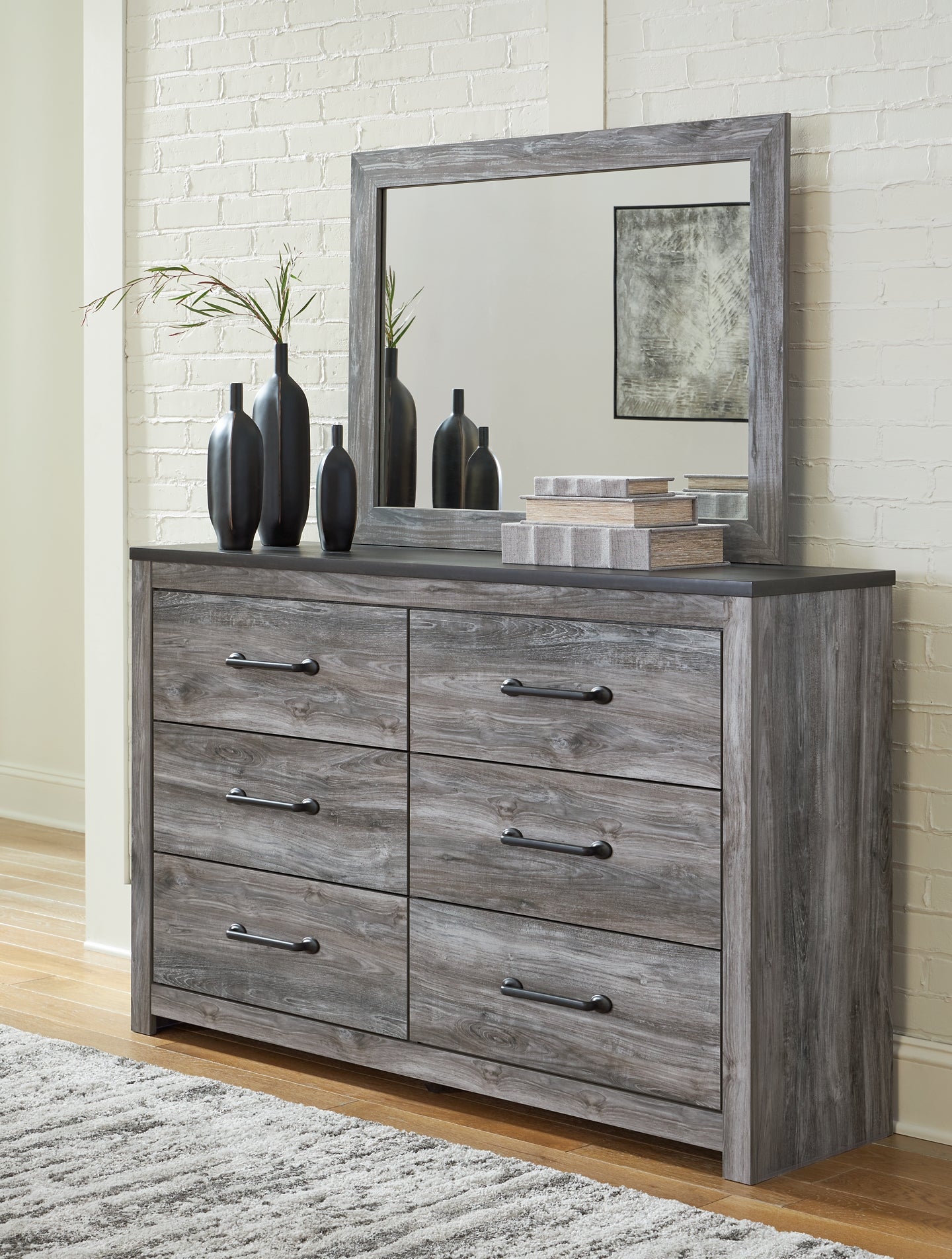 Grey wood dresser with mirror store
